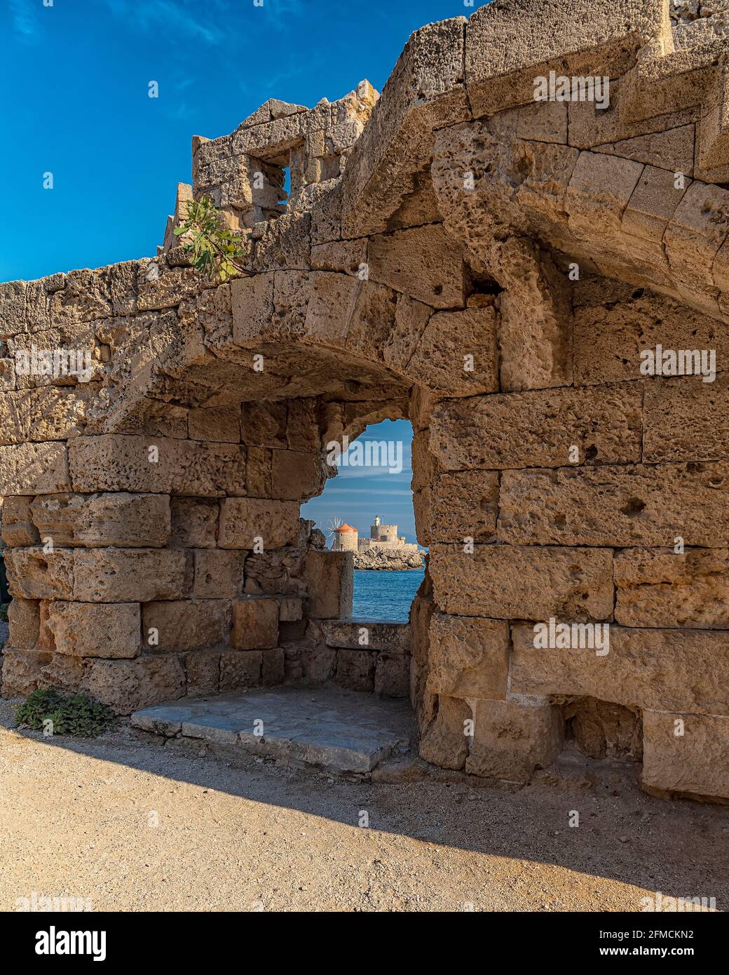 A unique view of the Fort of St Nicholas at Rhodes town on the historic ...