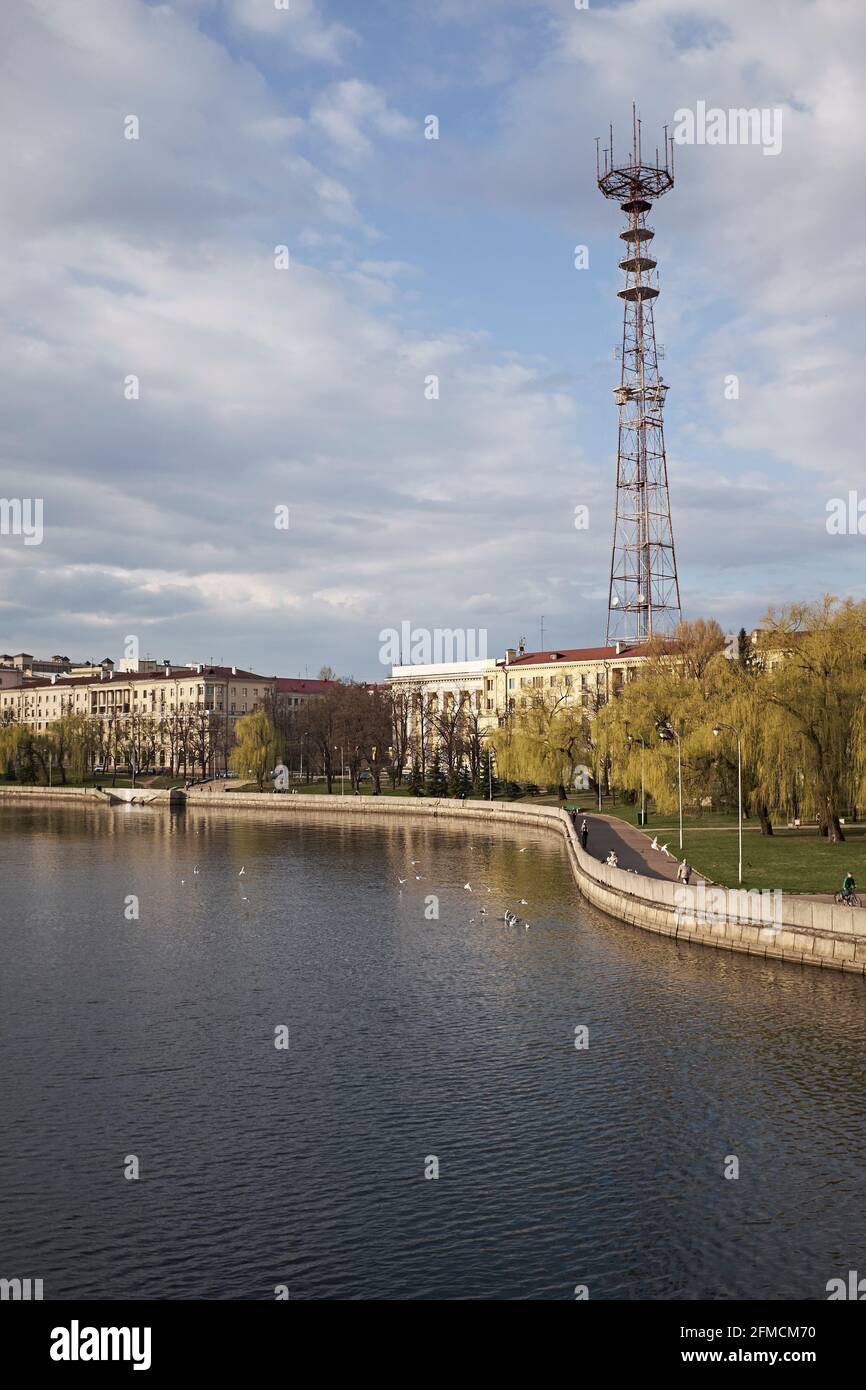 View over Svislach River in the center of Belarusian capital Minsk with ...