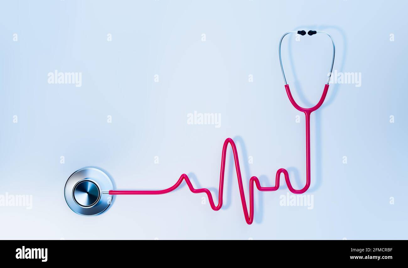 pink EKG graph shape stethoscope on white background, medical concept ...