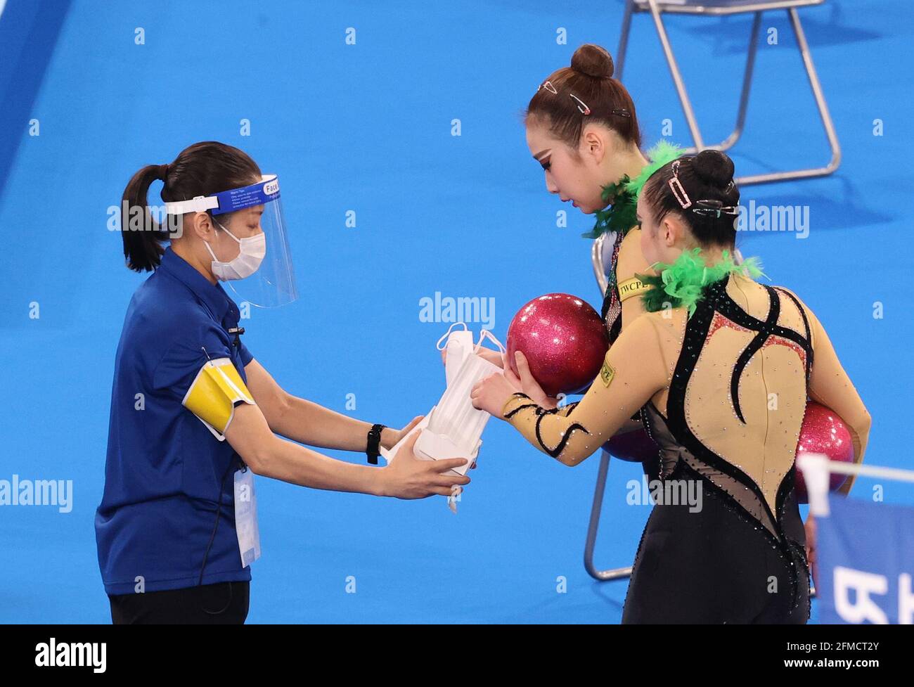 Tokyo, Japan. 8th May, 2021. Japan's rhythmic gymnasts receive face ...