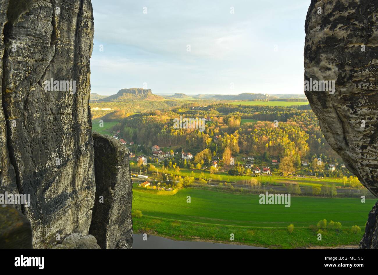 Saxon Switzerland, scenic panorama view over the landscape with ...