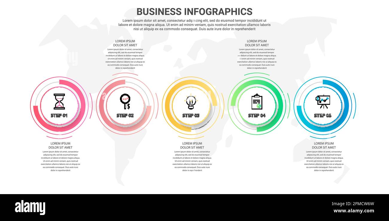 Vector flat infographic template with five circles, elements, sectors. Modern designed for ...
