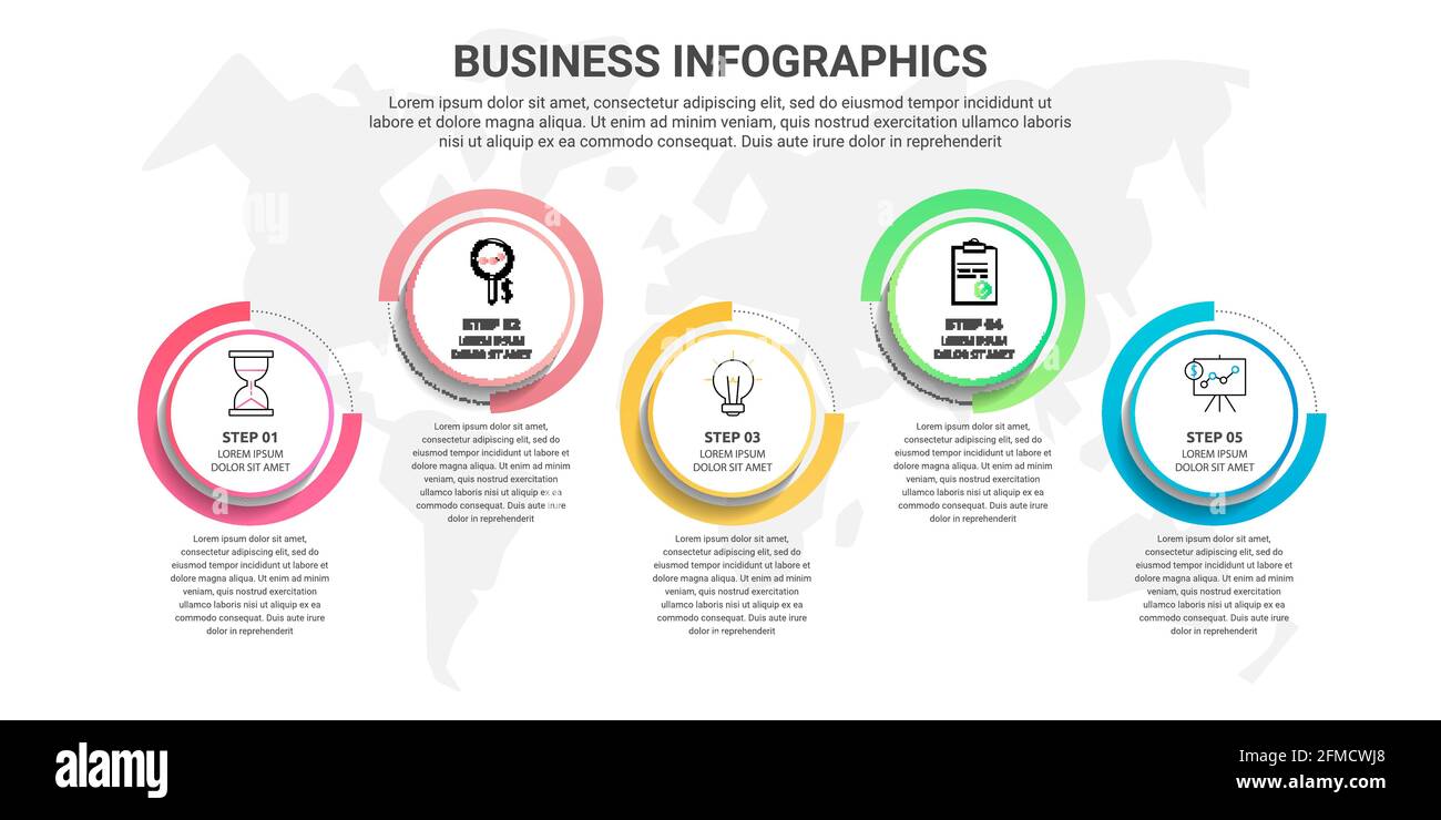 Vector flat infographic template with five circles, elements, sectors. Modern designed for ...