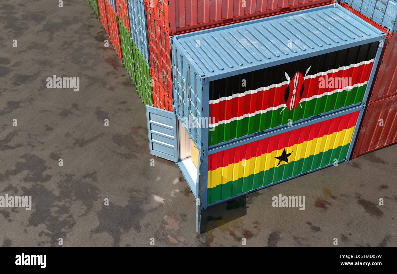 Freight containers with Kenya and Ghana flags. 3D Rendering Stock Photo ...