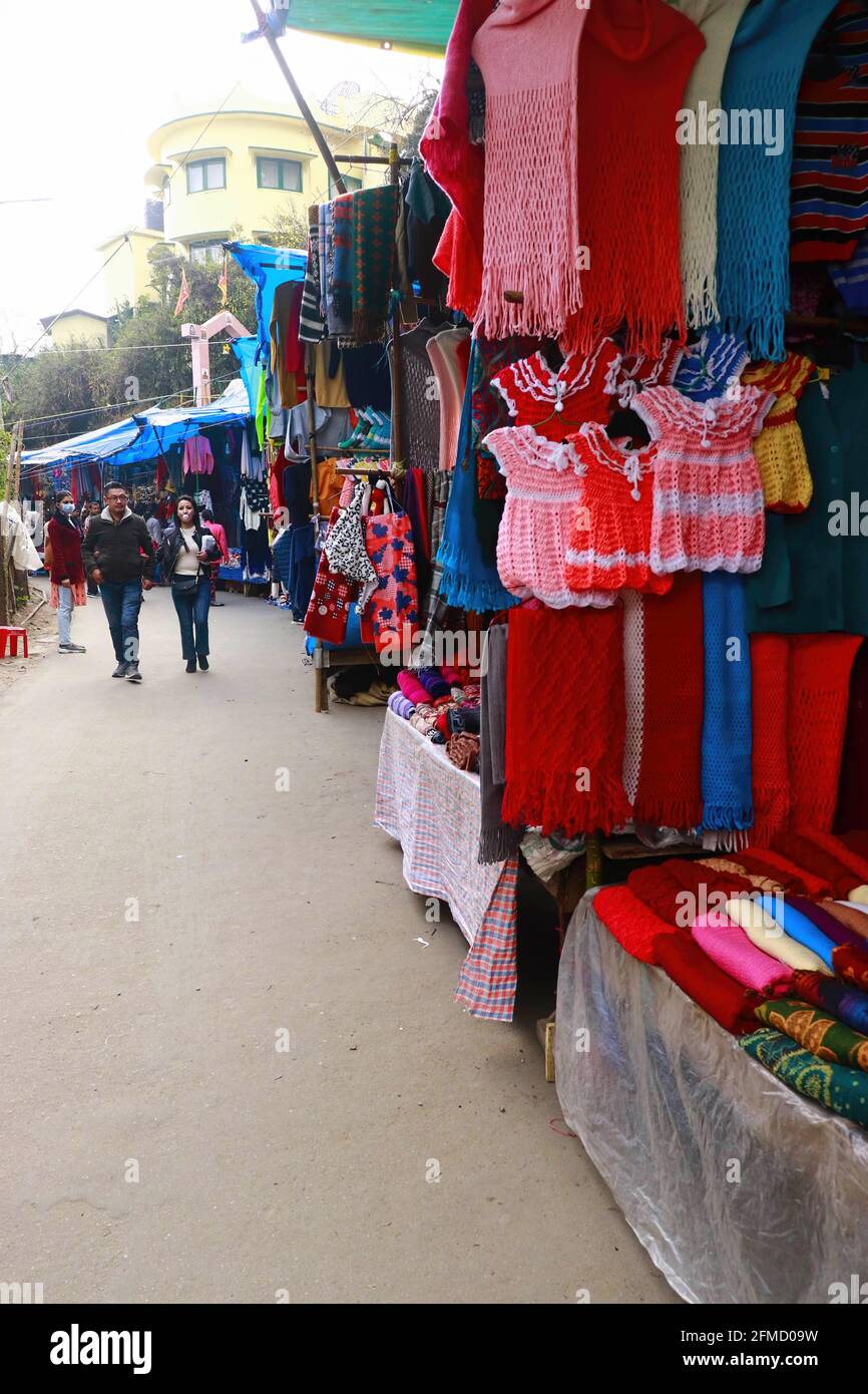 Shop selling winter clothes at Darjeeling Mall Stock Photo - Alamy