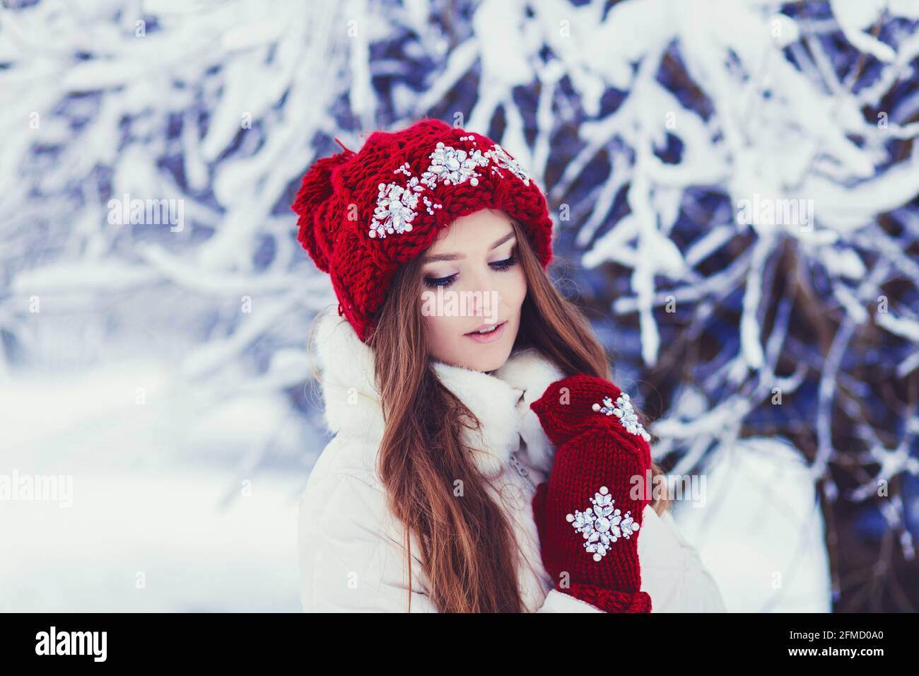 Outdoor portrait of young beautiful happy girl posing in forest Stock ...