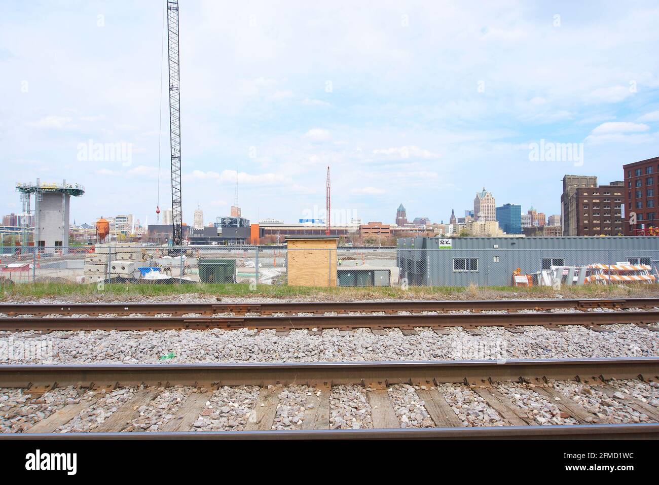 Train tracks overlooking downtown Milwaukee Stock Photo - Alamy