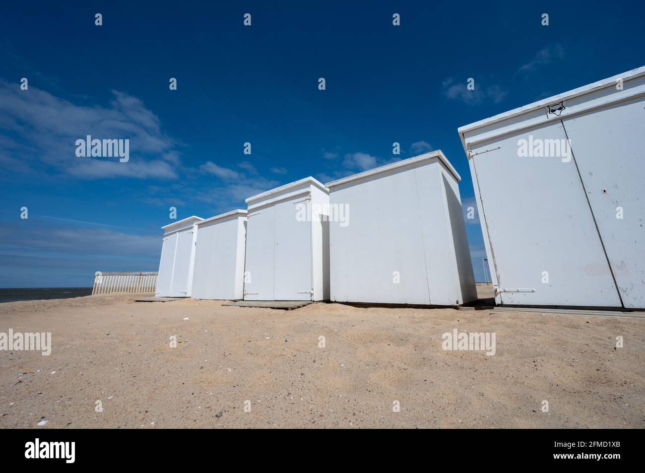 Yellow sandy beaches in small Belgian town Knokke-Heist, luxury ...