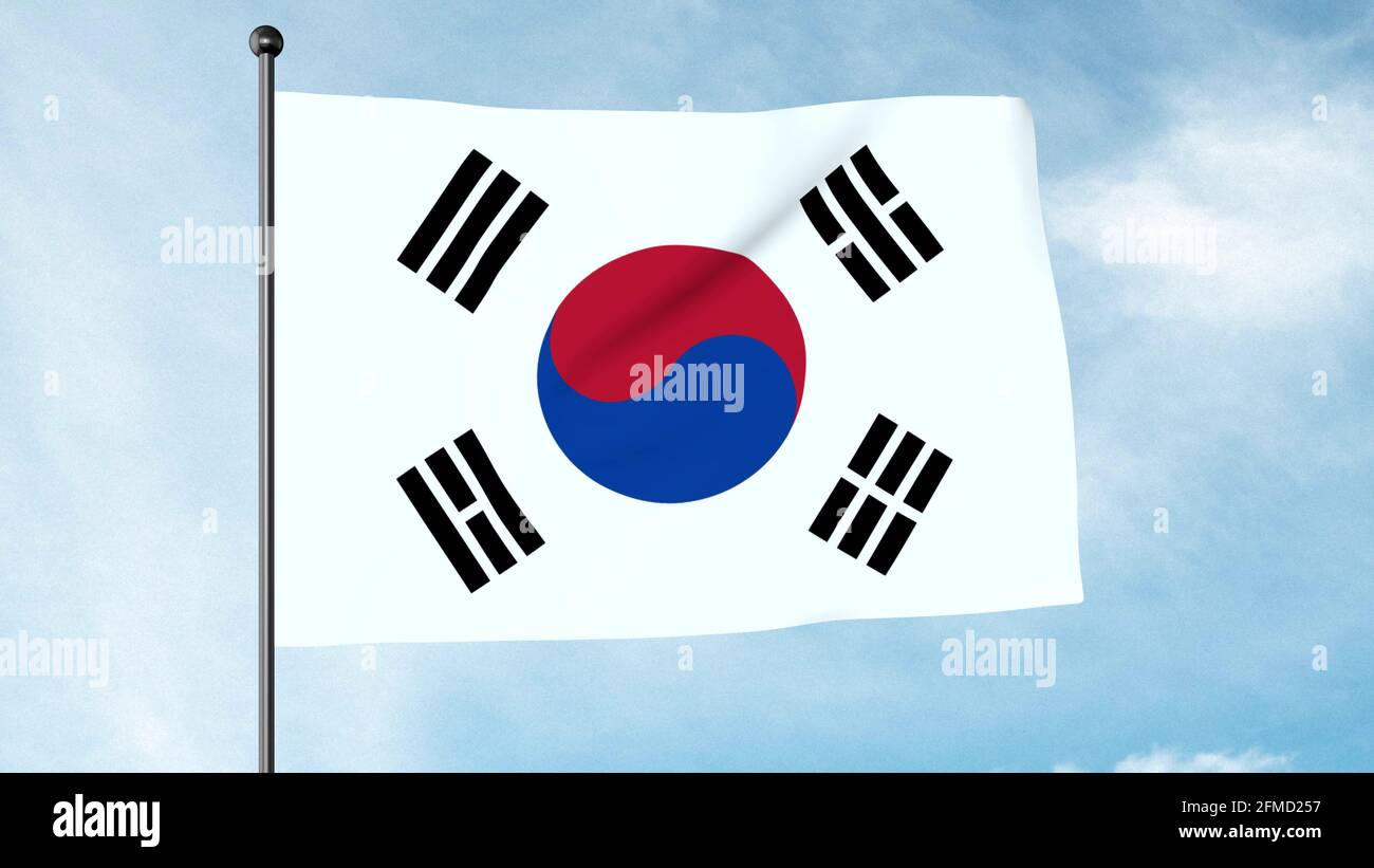 3D Illustration of The flag of South Korea, the Taegukgi, has three ...