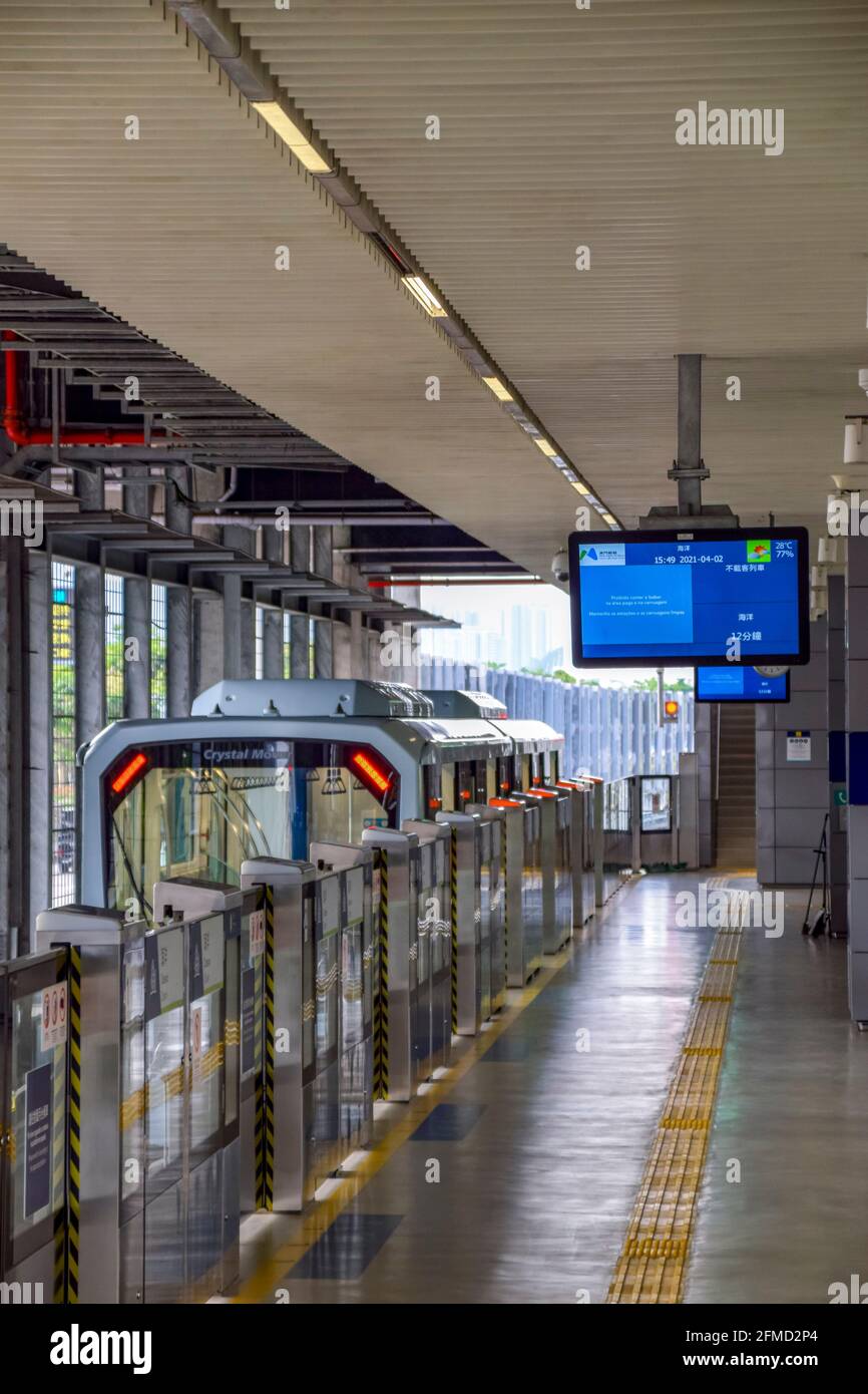 Macau - 2 April 2021: Macau Light Rapid Transit (MLRT) Taipa Line.The ...