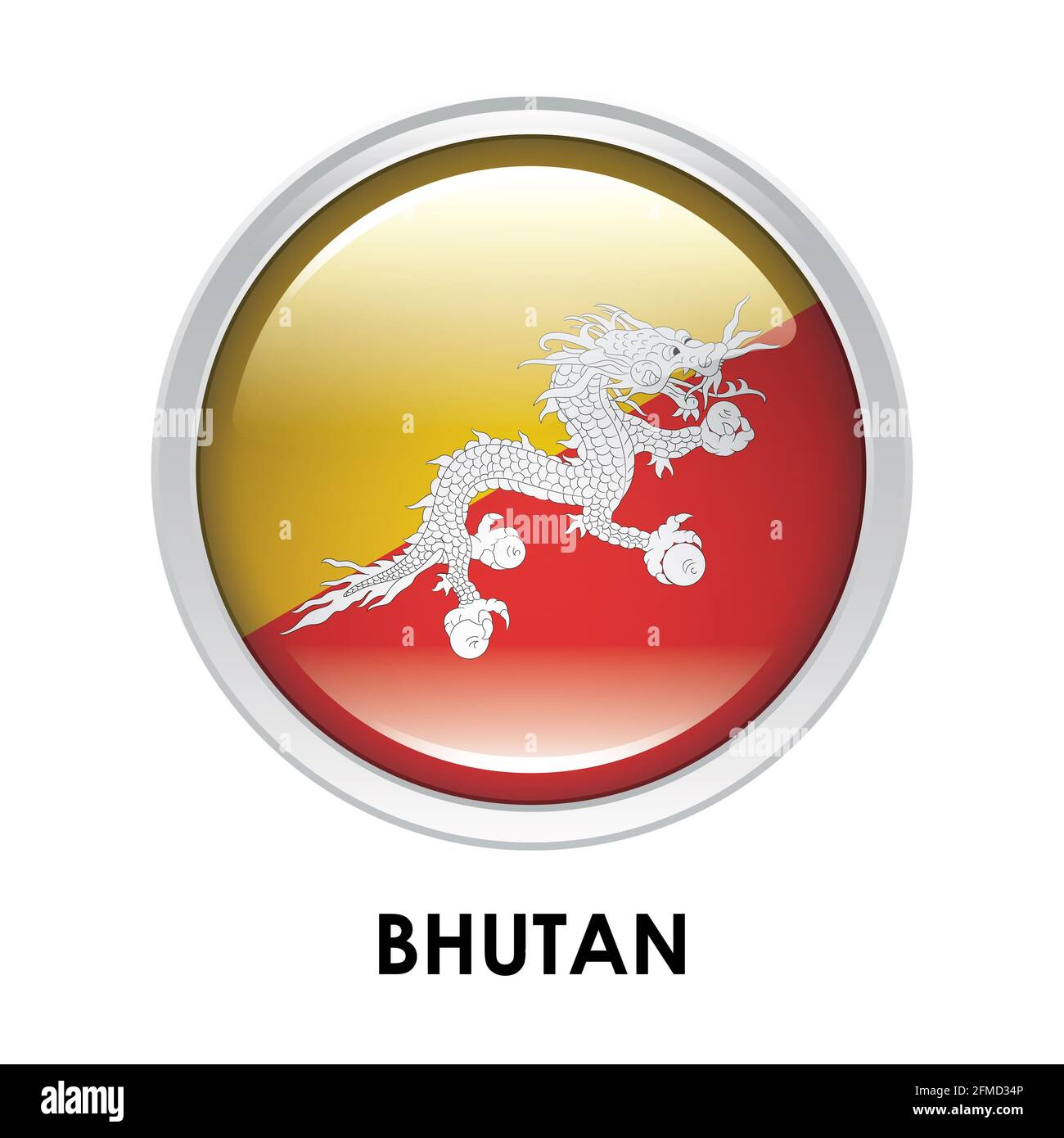 Round flag of Bhutan Stock Photo - Alamy