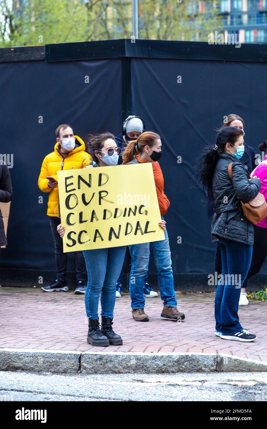 8 May 2021, London, UK - Protesters gathered in South Quay, Canary ...