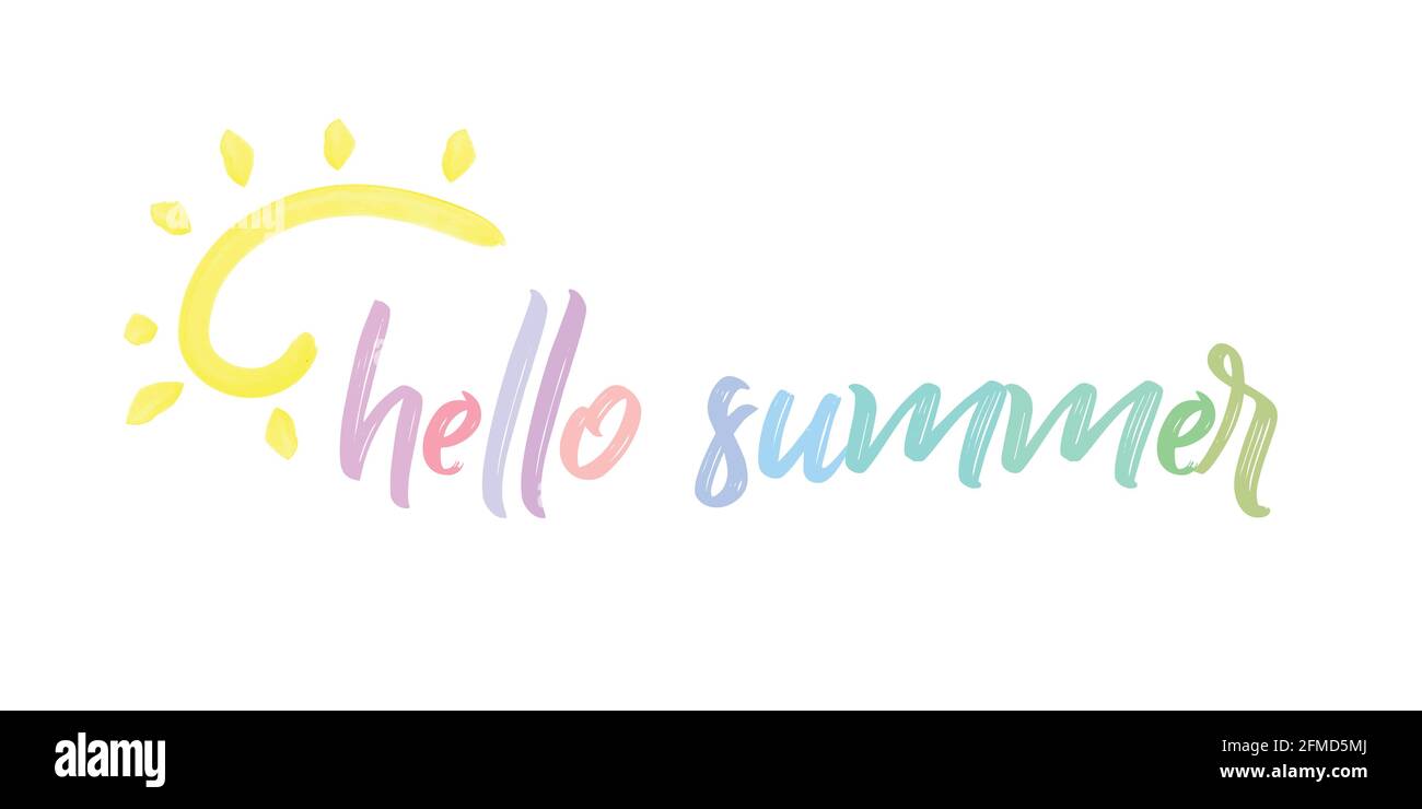 Hello summer text vector. Vector illustration: Hand drawn lettering ...