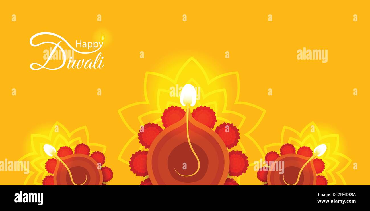 Happy Diwali festival greeting layout with traditional diya lamps ...