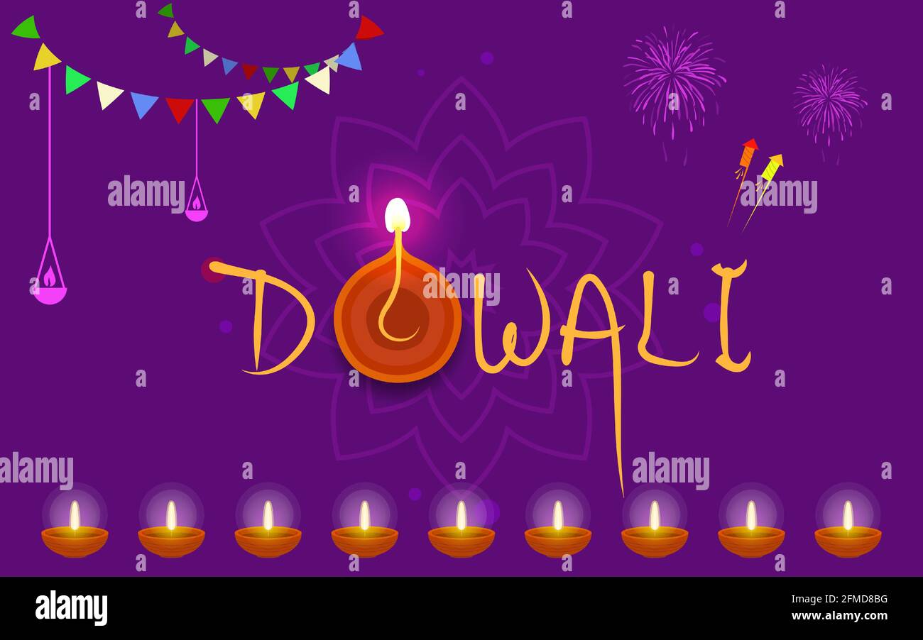 Happy Diwali festival greeting layout with traditional diya lamps ...