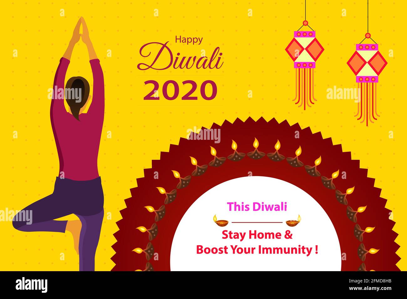 Happy Diwali festival greeting layout with traditional diya lamps ...