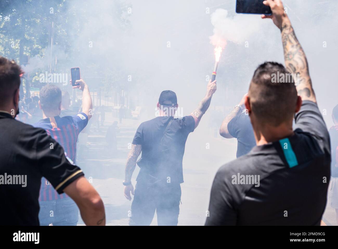 Barcelona, Spain. 08th May, 2021. FC Barcelona fan is seen holding a ...