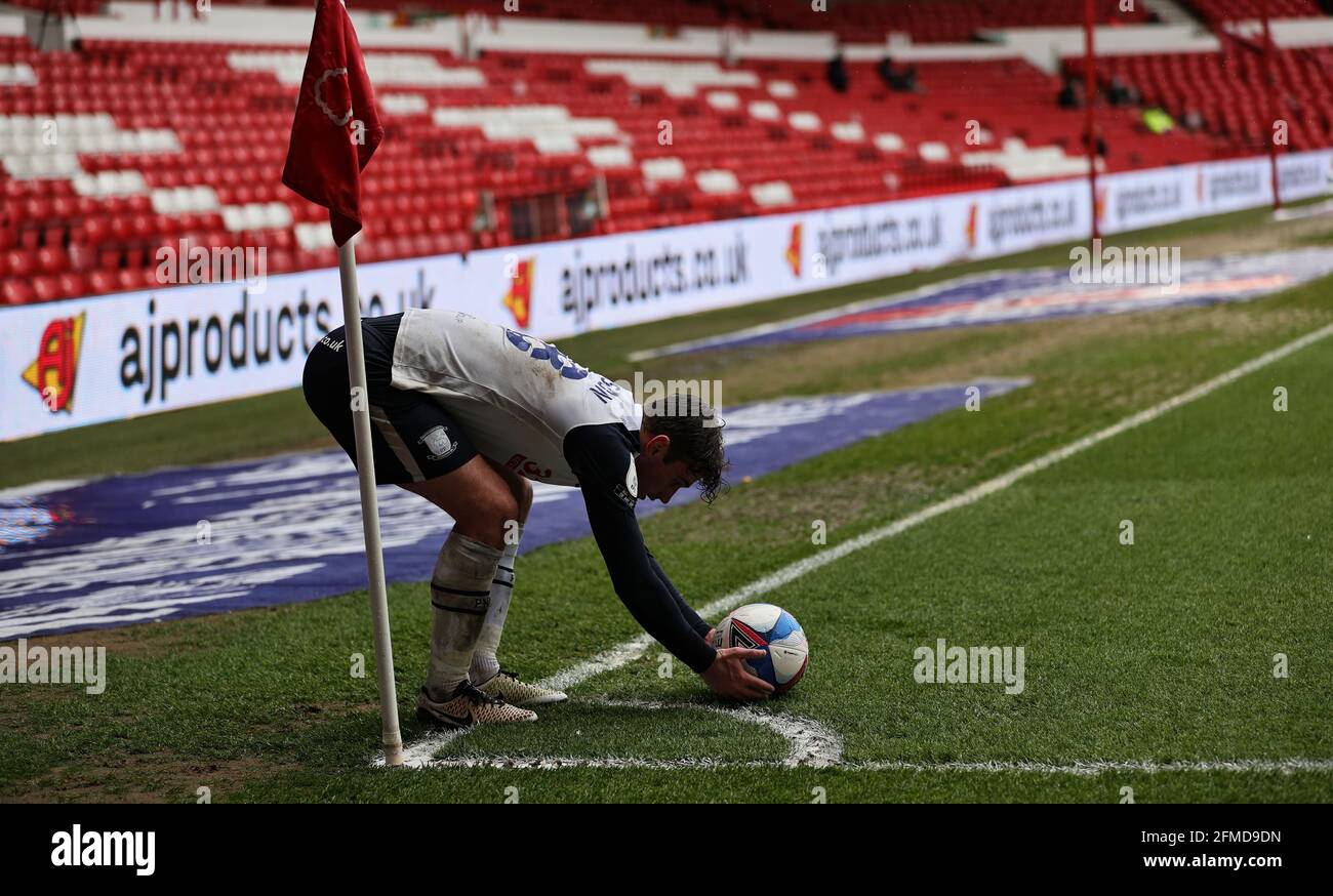NOTTINGHAM, UK. MAY 8TH. Ryan Ledson of Preston North End places the ...