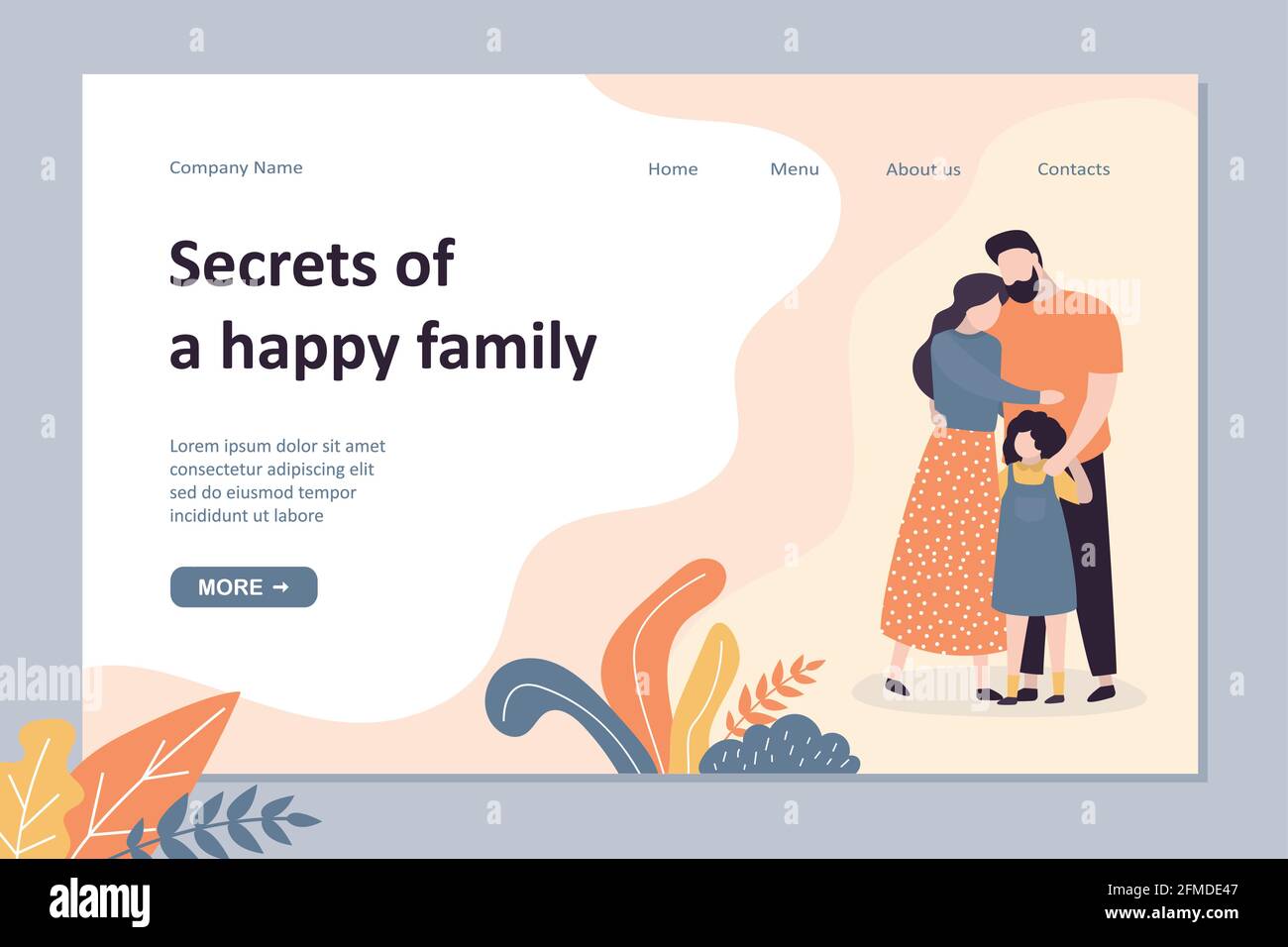 Happy family landing page template. Parents with daughter hugging. Cute ...