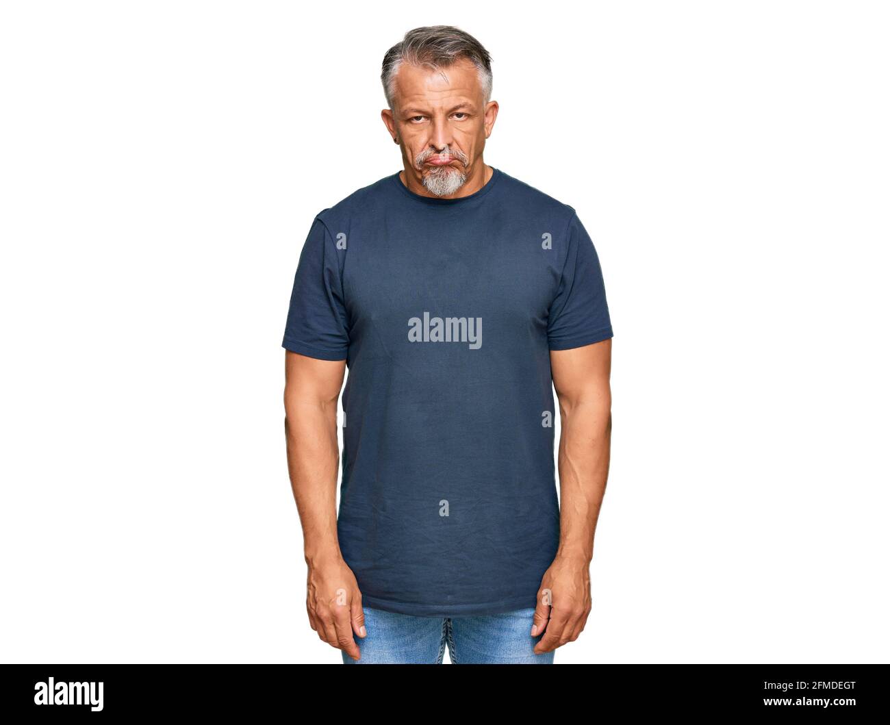 Middle age grey-haired man wearing casual clothes depressed and worry ...