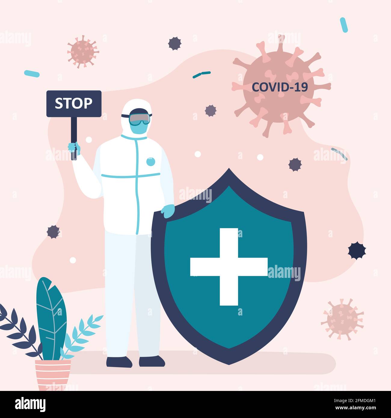 Doctor In Special Protective Uniform Medical Worker Holding Big