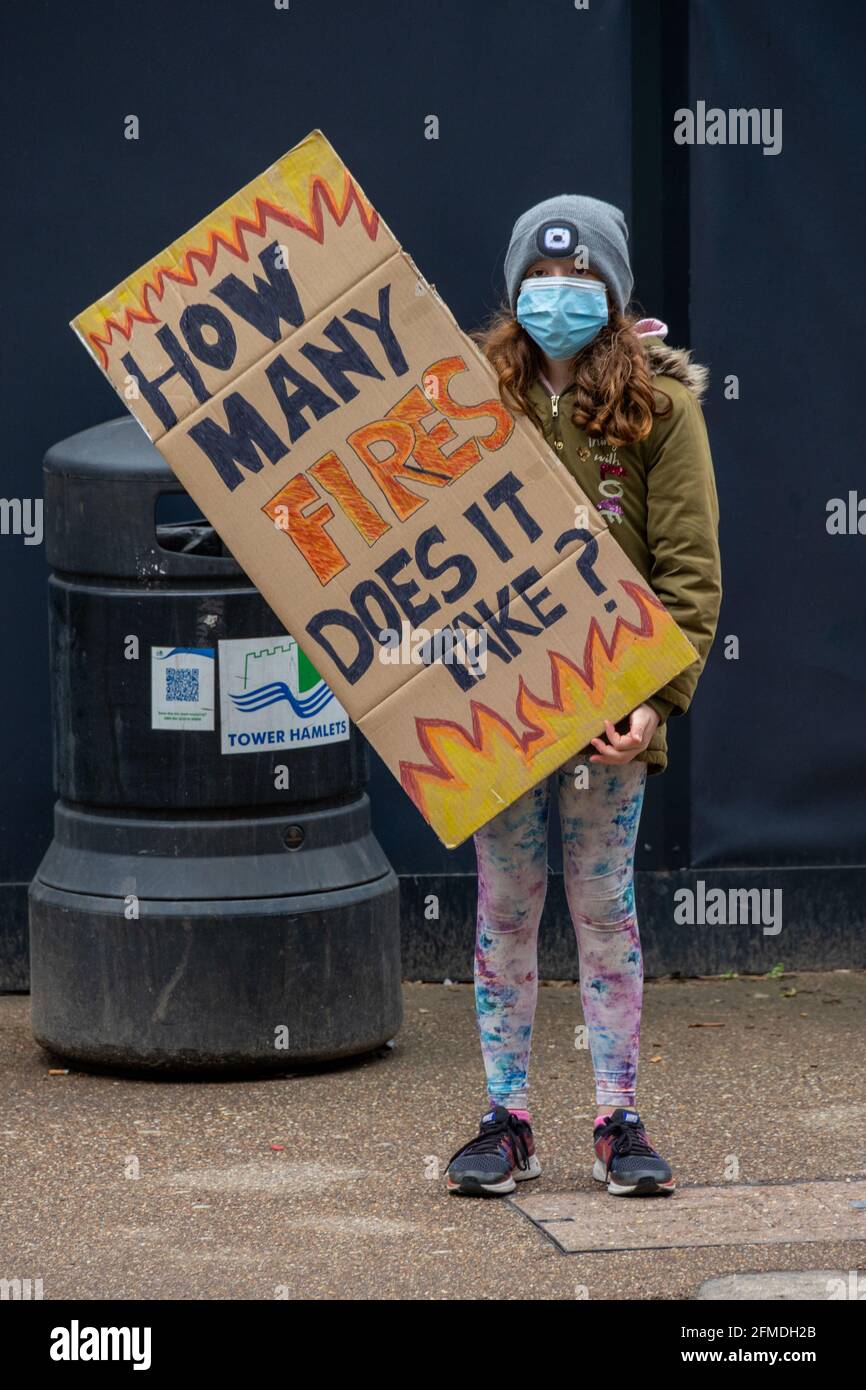 Protest in Docklands, London after a fire in a Ballymore property still ...