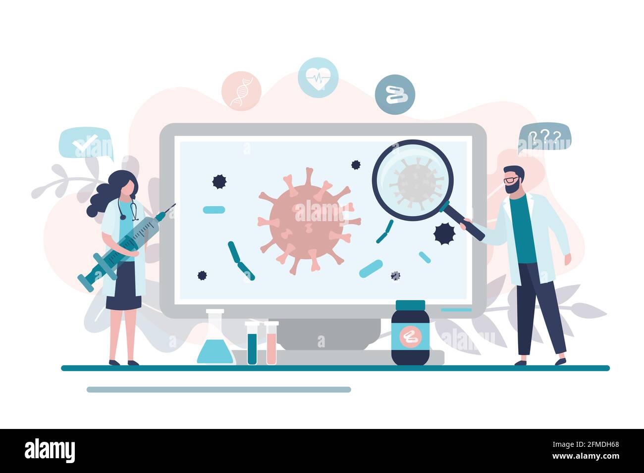 Virologists are researching a new virus, searching for antivirus and ...