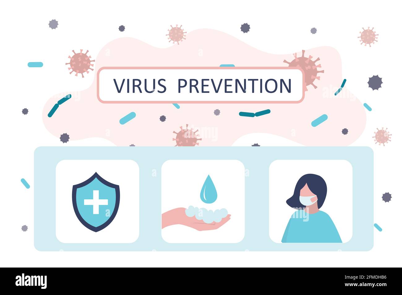 Virus prevention concept banner. Cards with security shield, wear ...