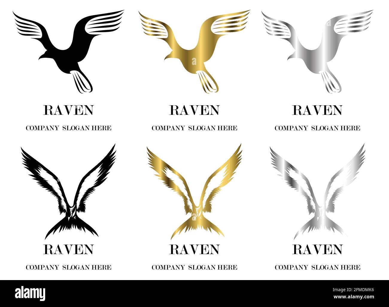 Set of six vector images of various reven flying symbol There are three ...