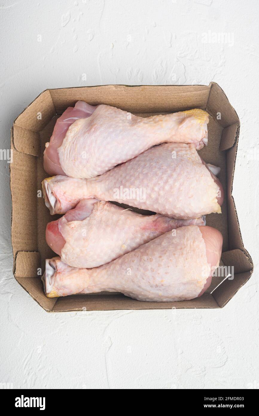 Chicken meat package set, in paper Pack, on white stone background, top ...