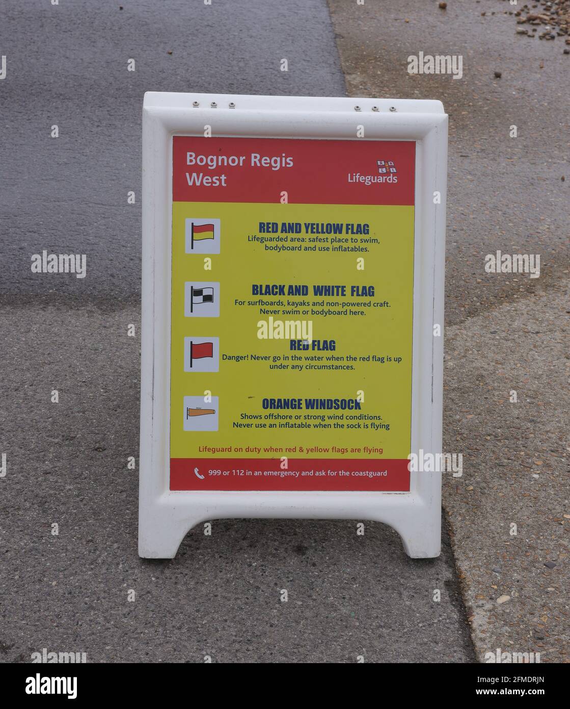 Board explaining the various flags by Bognor Regis Lifeguards Stock ...