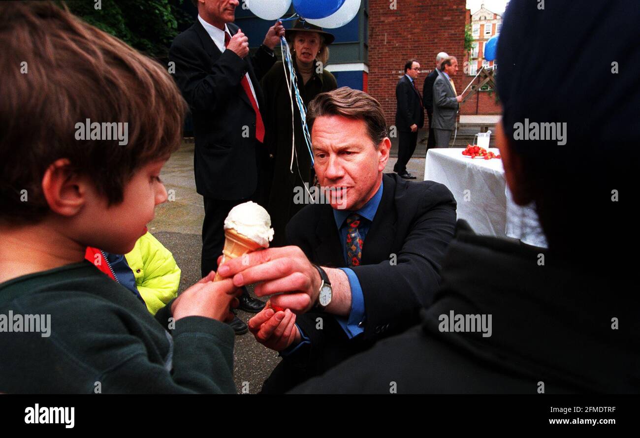 Michael Portillo May 2000 scoops ice creams for the children of ...