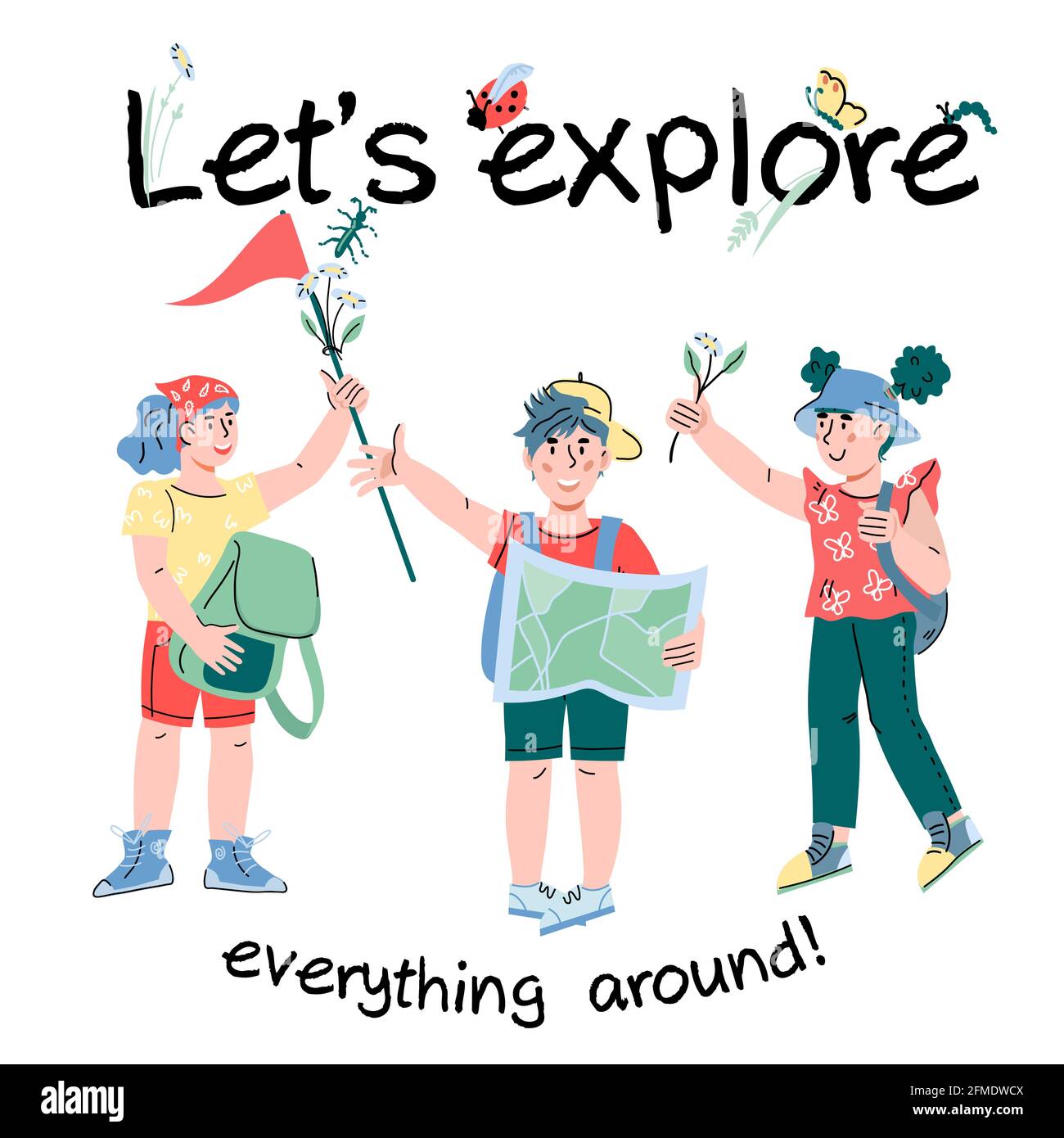 Card or poster for summer camp and kids tourism activities with cute ...