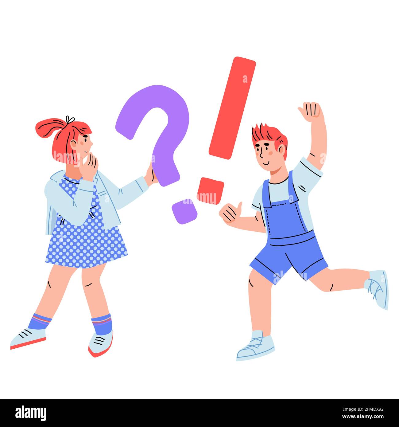 Pensive smart children - girl with a question and boy with an answer ...