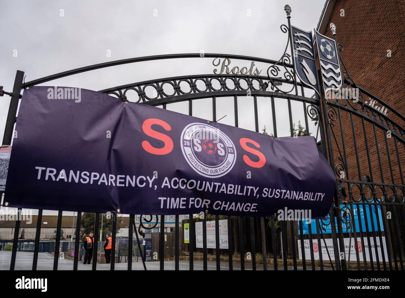 Protest outside the Roots Hall stadium home of Southend Utd as they ...