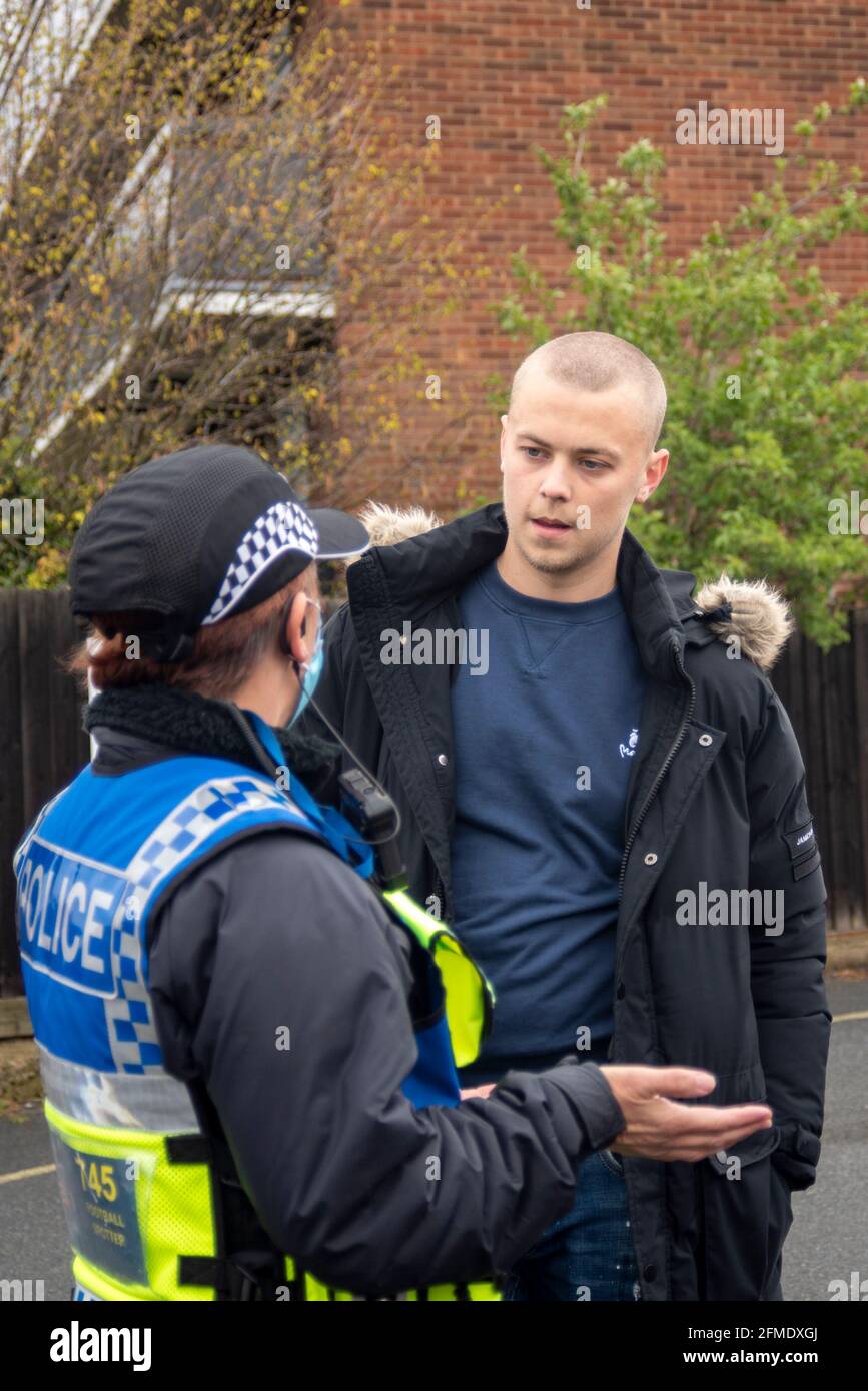 Jack Allen with police outside the Roots Hall stadium home of Southend ...