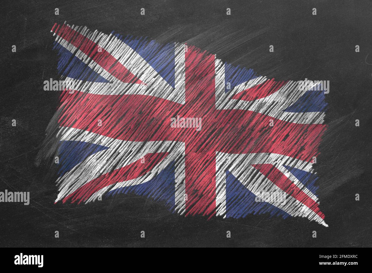 National flag of United Kingdom hand drawn with chalk on blackboard ...