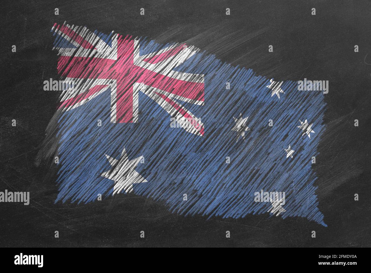 National flag of Australia hand drawn with chalk on blackboard. Flag ...