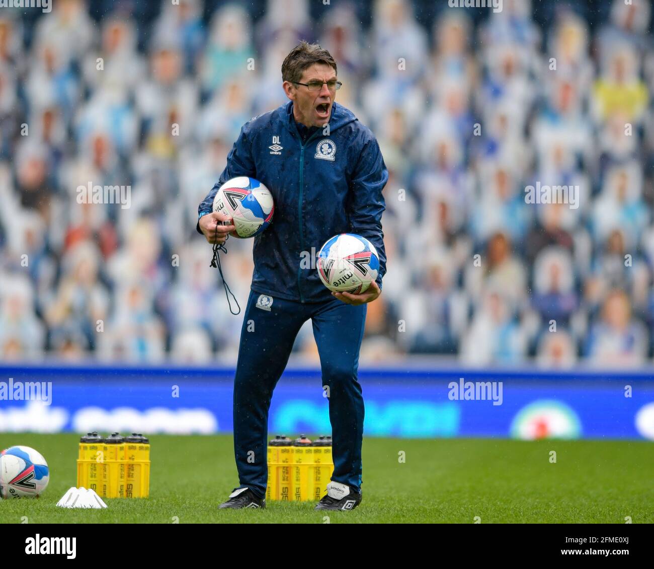 David Lowe first team coach of Blackburn Rovers leads the warm up ...