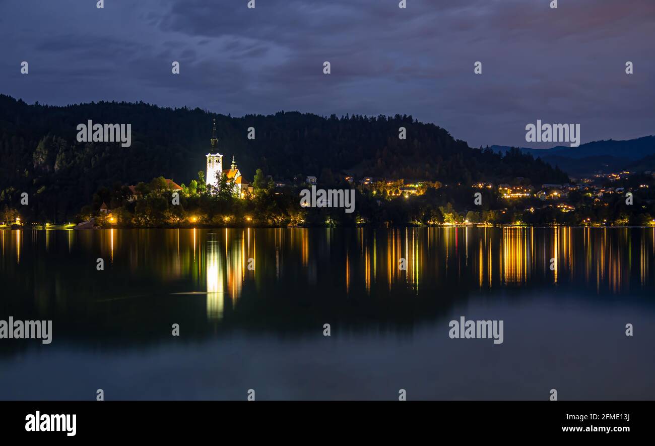 Bled, Slovenia - July 28, 2020: Evening blue hour at Bled lake in ...