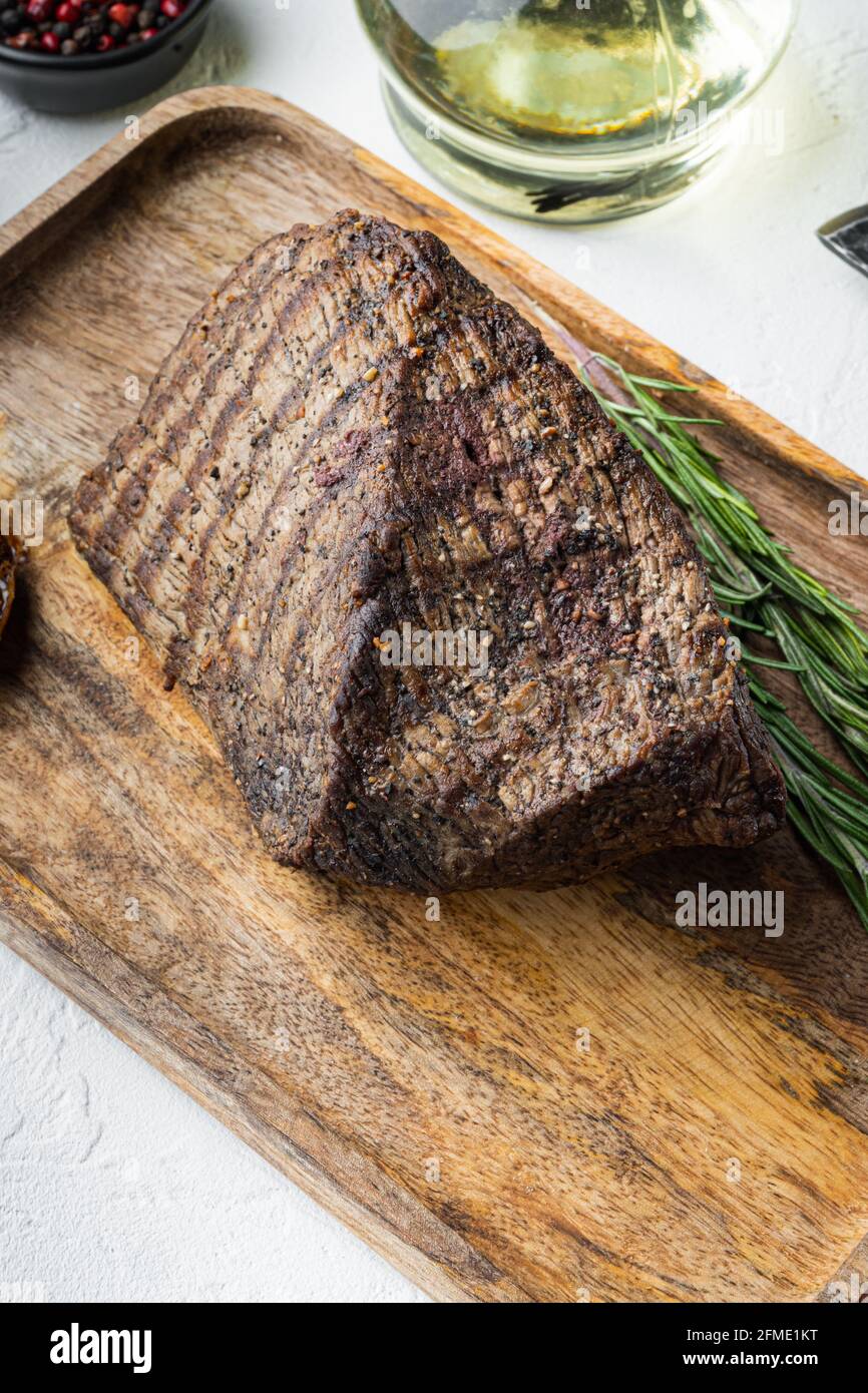 Beef cut baked set, on wooden tray, on white background Stock Photo - Alamy