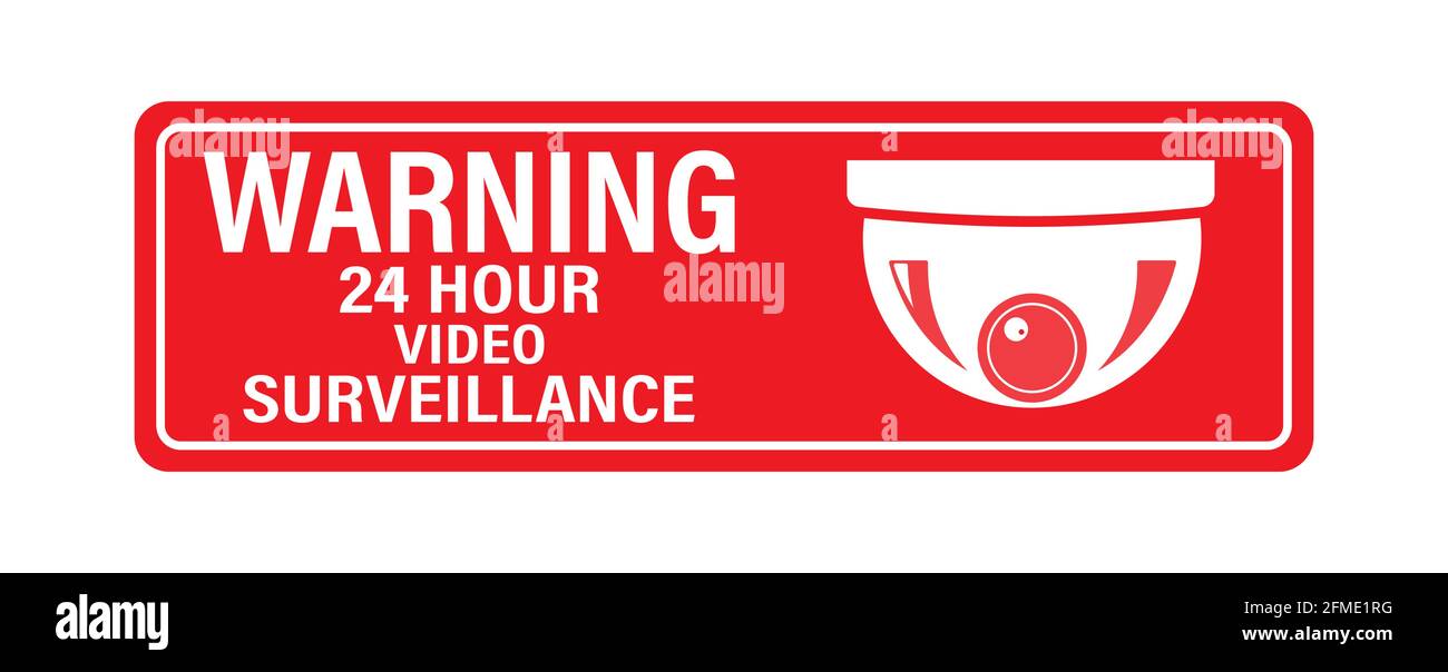 WARNING 24 hours video surveillance. Vector video surveillance sign ...