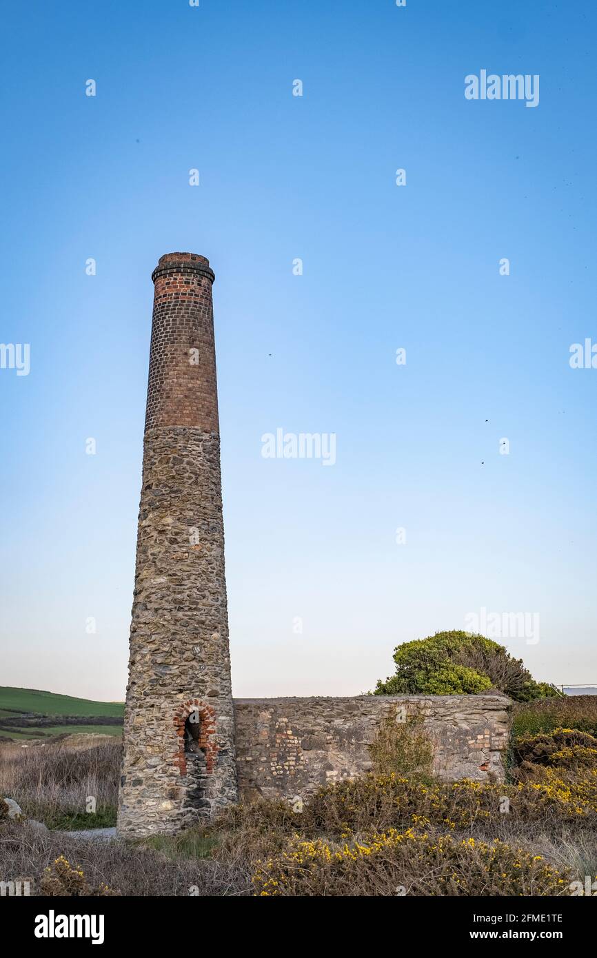Surviving Chimney from Gwithian Tin Works, Godrevy, Cornwall, England ...