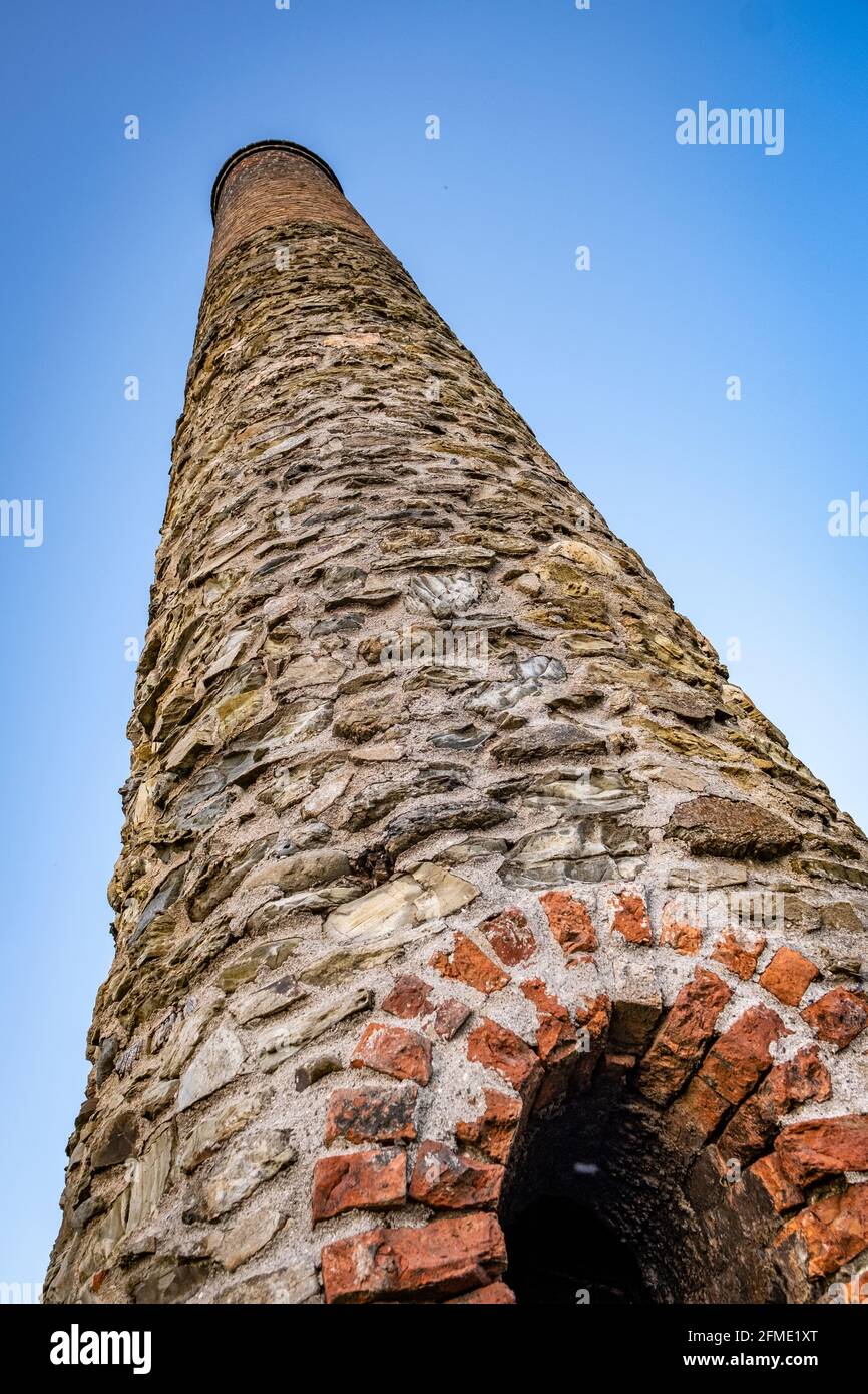 Surviving Chimney from Gwithian Tin Works, Godrevy, Cornwall, England ...