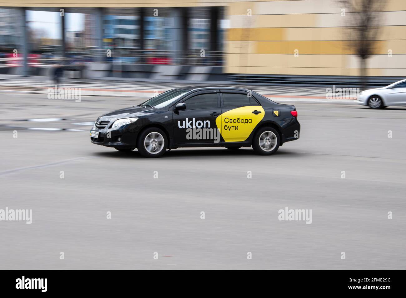Ukraine, Kyiv - 26 April 2021: Black Toyota Corolla Taxi Uklon Branded ...