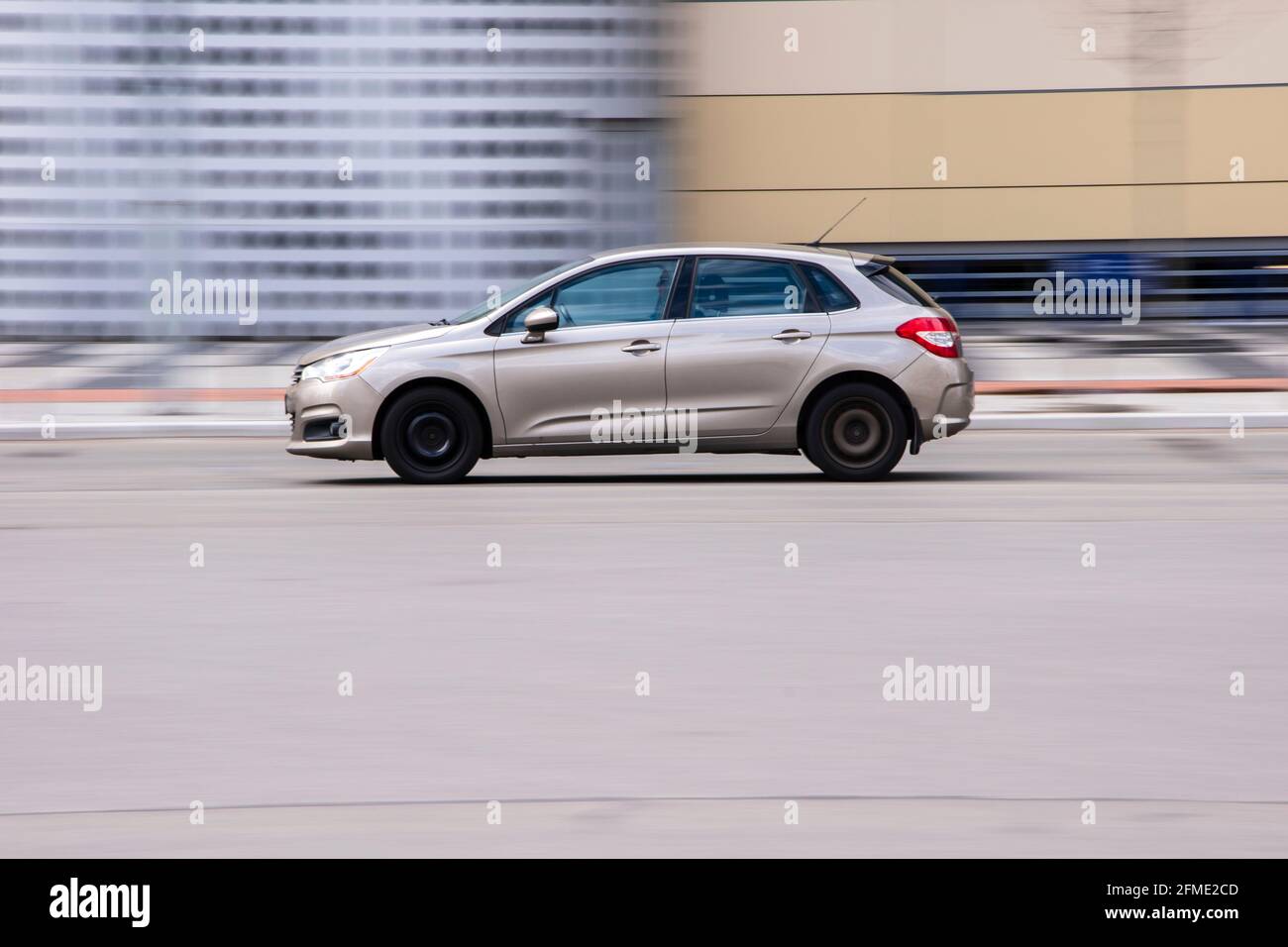 Ukraine, Kyiv - 26 April 2021: Silver Citroen C4 car moving on the ...