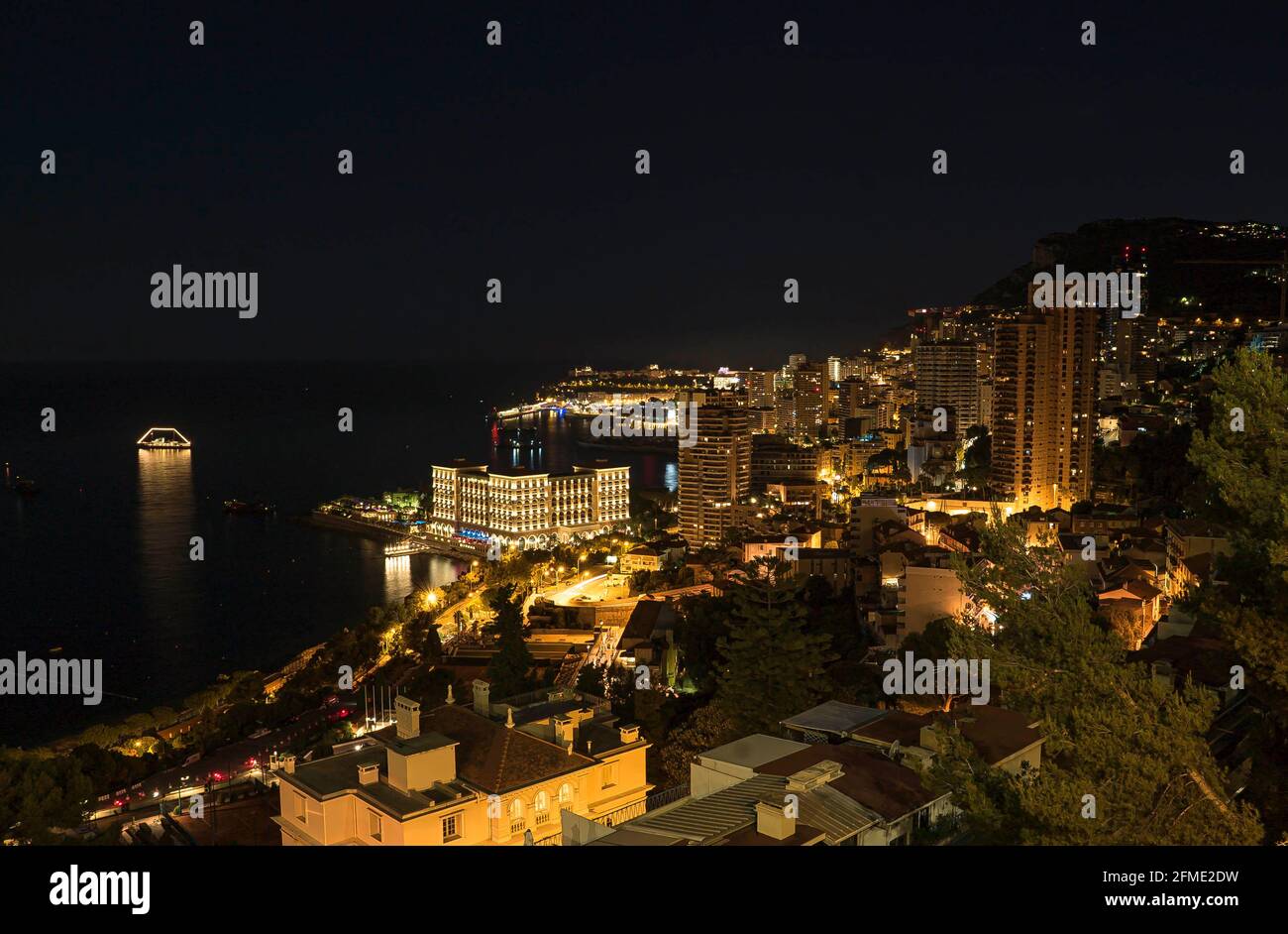 Monte Carlo, Monaco - July 3, 2020: Night photo of the principality of ...