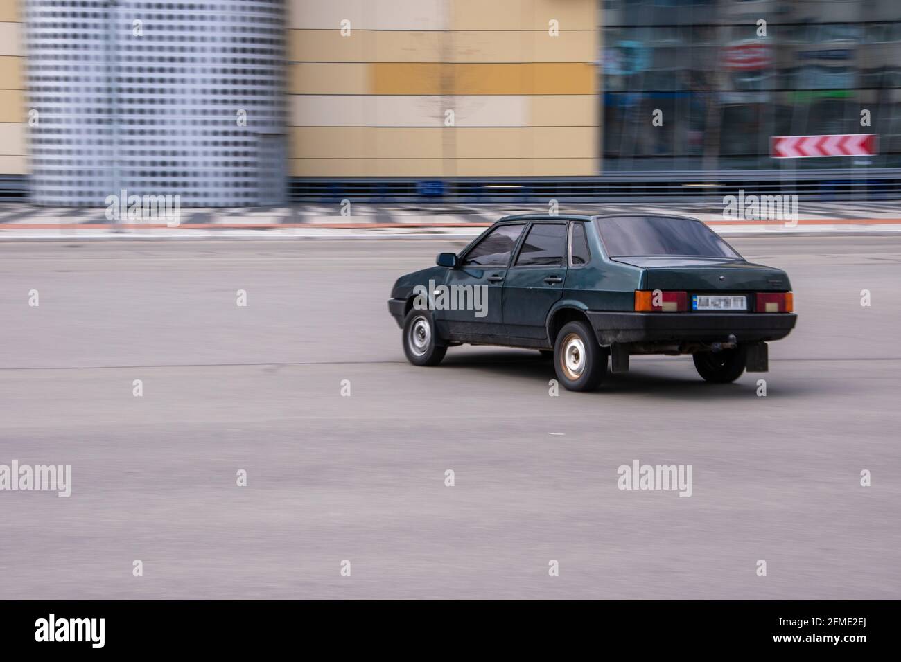 Ukraine, Kyiv - 26 April 2021: Green LADA 21099 car moving on the ...