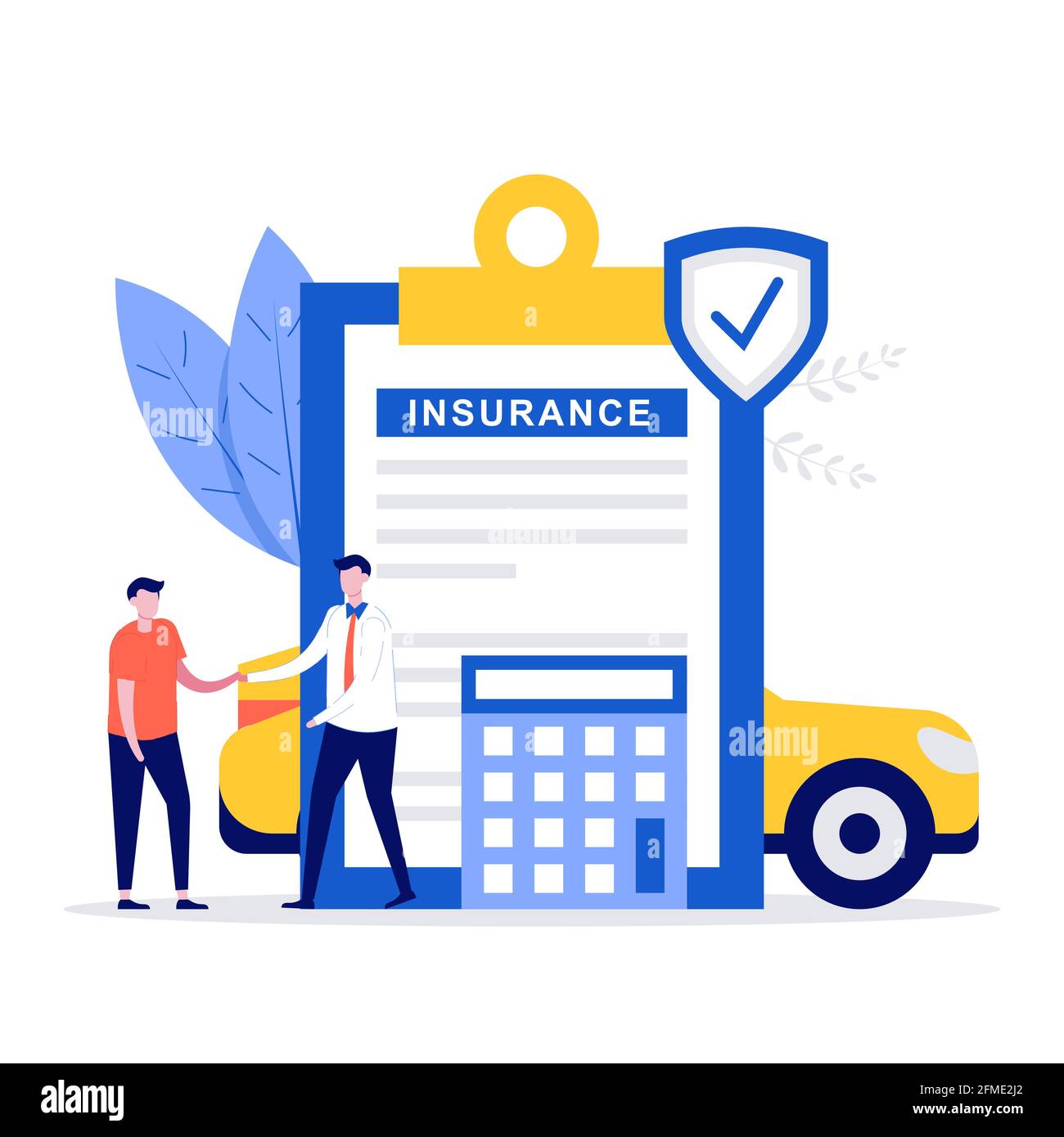 Car insurance concept with car, contract paper and people characters ...