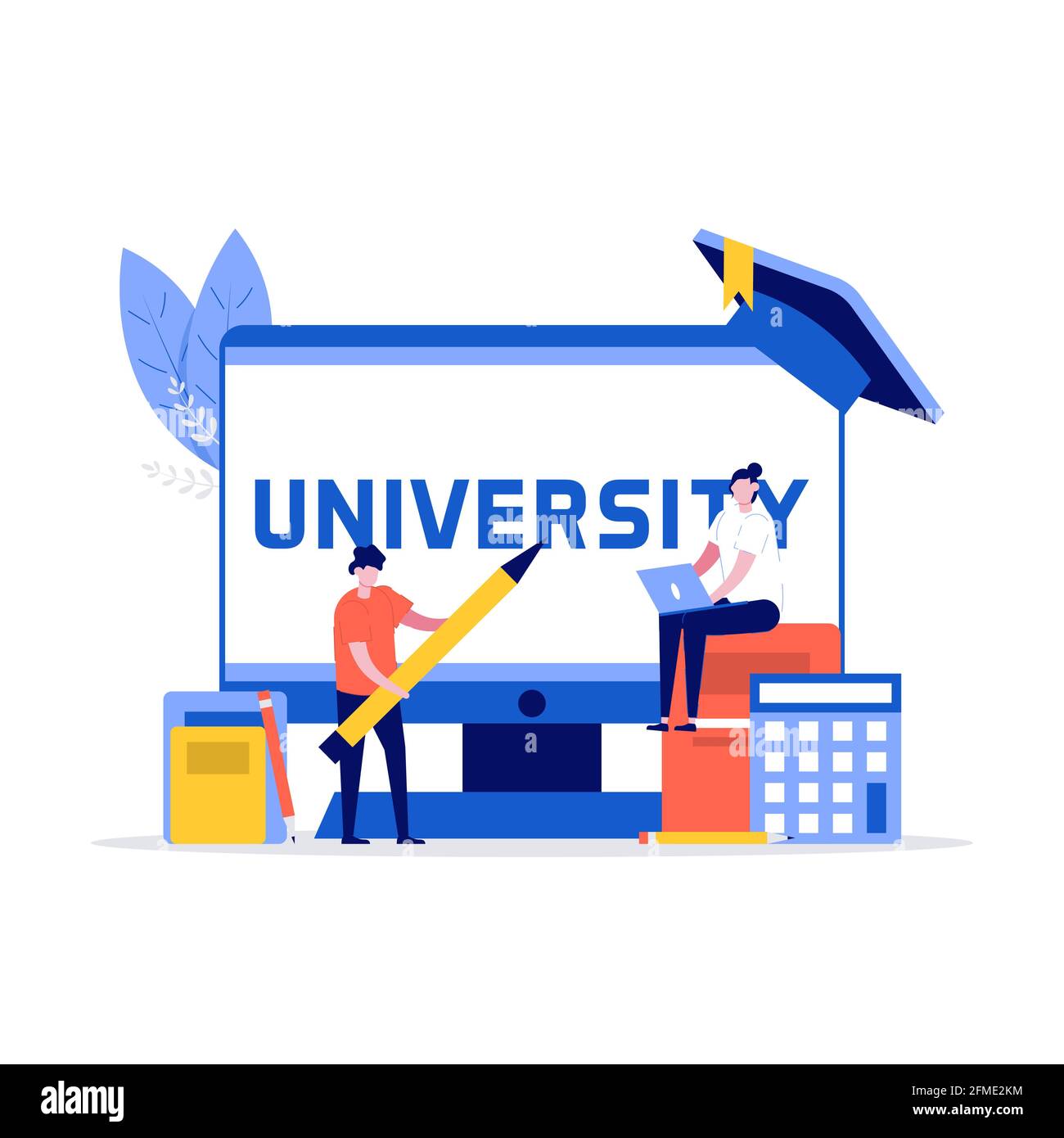 University campus vector illustration concept with students and school ...